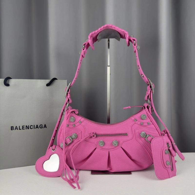 Balenciaga Le Cagole Diamond-Studded Pink Denim Crossbody Bag