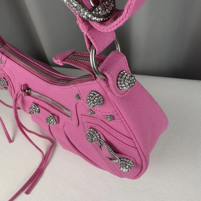 OEM Balenciaga Le Cagole Diamond-Studded Pink Denim Crossbody Bag