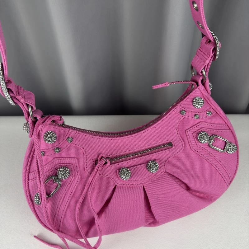 OEM Balenciaga Le Cagole Diamond-Studded Pink Denim Crossbody Bag
