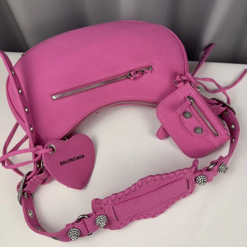OEM Balenciaga Le Cagole Diamond-Studded Pink Denim Crossbody Bag