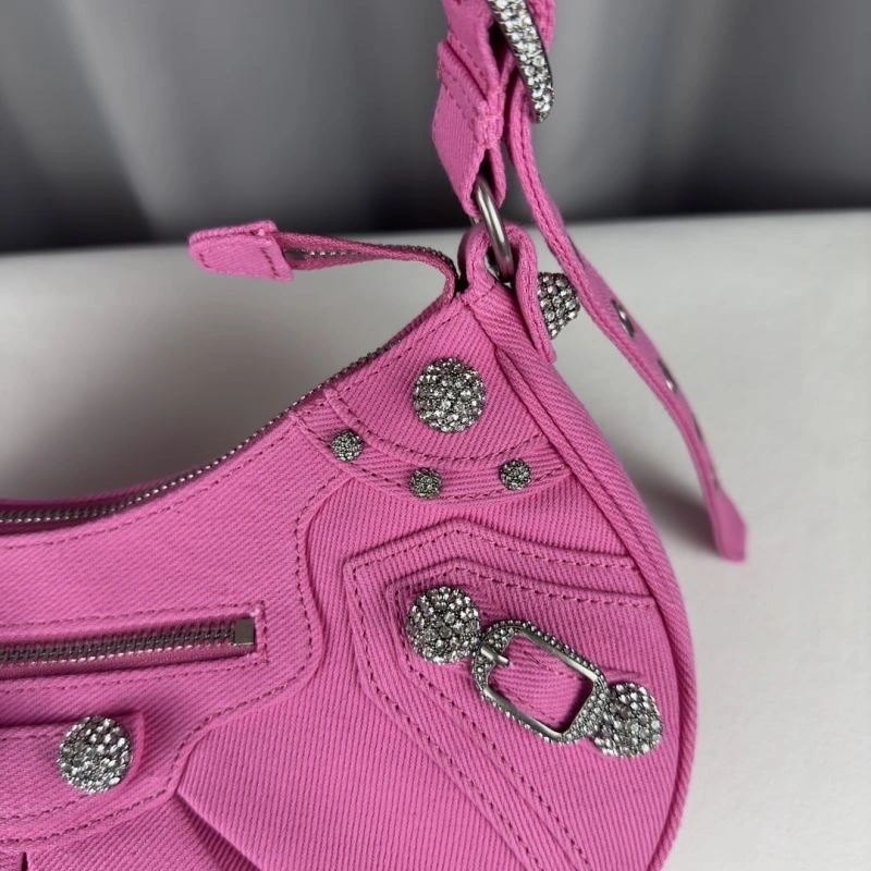 OEM Balenciaga Le Cagole Diamond-Studded Pink Denim Crossbody Bag