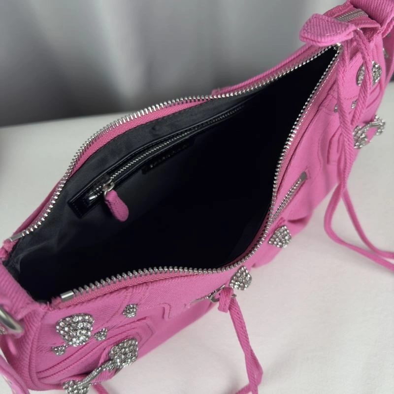 OEM Balenciaga Le Cagole Diamond-Studded Pink Denim Crossbody Bag