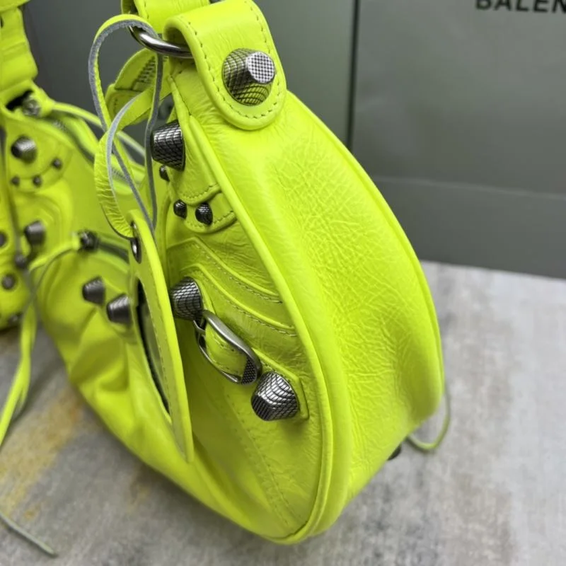 1:1 copy Balenciaga Le Cagole Fluo Yellow Motorcycle Dumpling Bag