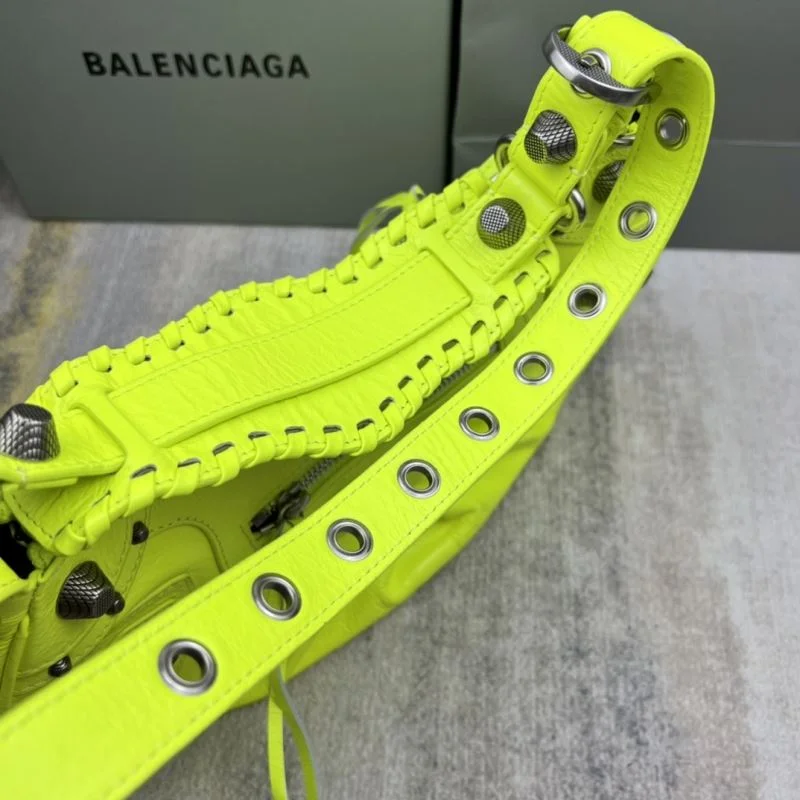 1:1 copy Balenciaga Le Cagole Fluo Yellow Motorcycle Dumpling Bag