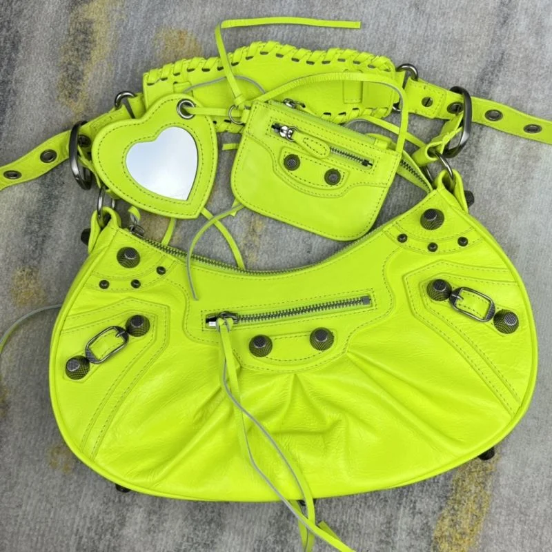 1:1 copy Balenciaga Le Cagole Fluo Yellow Motorcycle Dumpling Bag