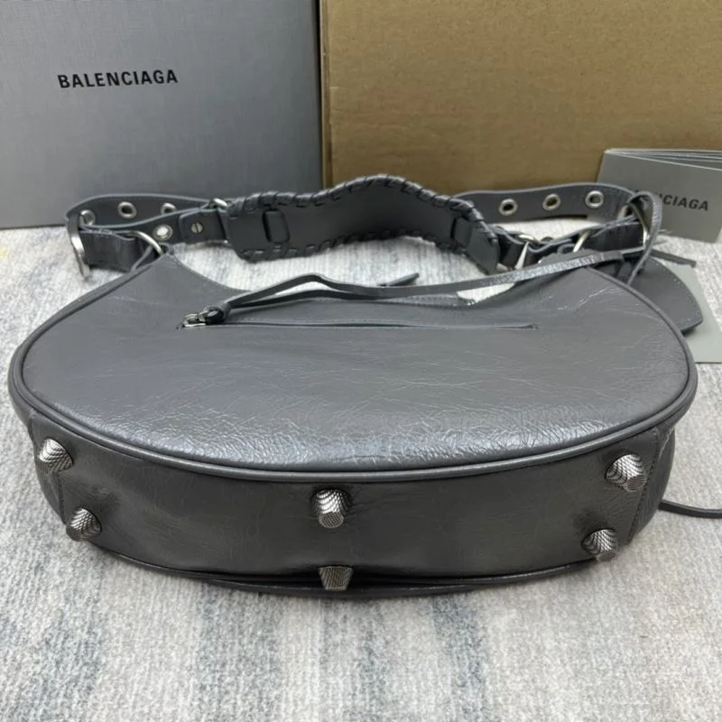 Brand-original Balenciaga Le Cagole Gray Leather Half-Moon Bag