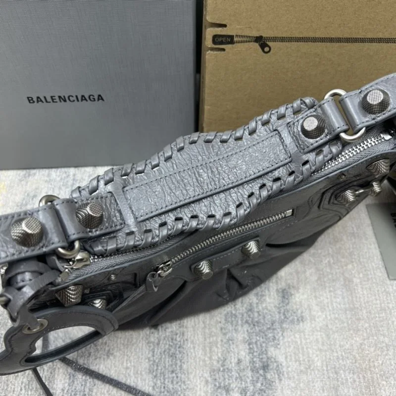 Brand-original Balenciaga Le Cagole Gray Leather Half-Moon Bag