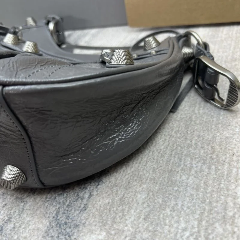Brand-original Balenciaga Le Cagole Gray Leather Half-Moon Bag