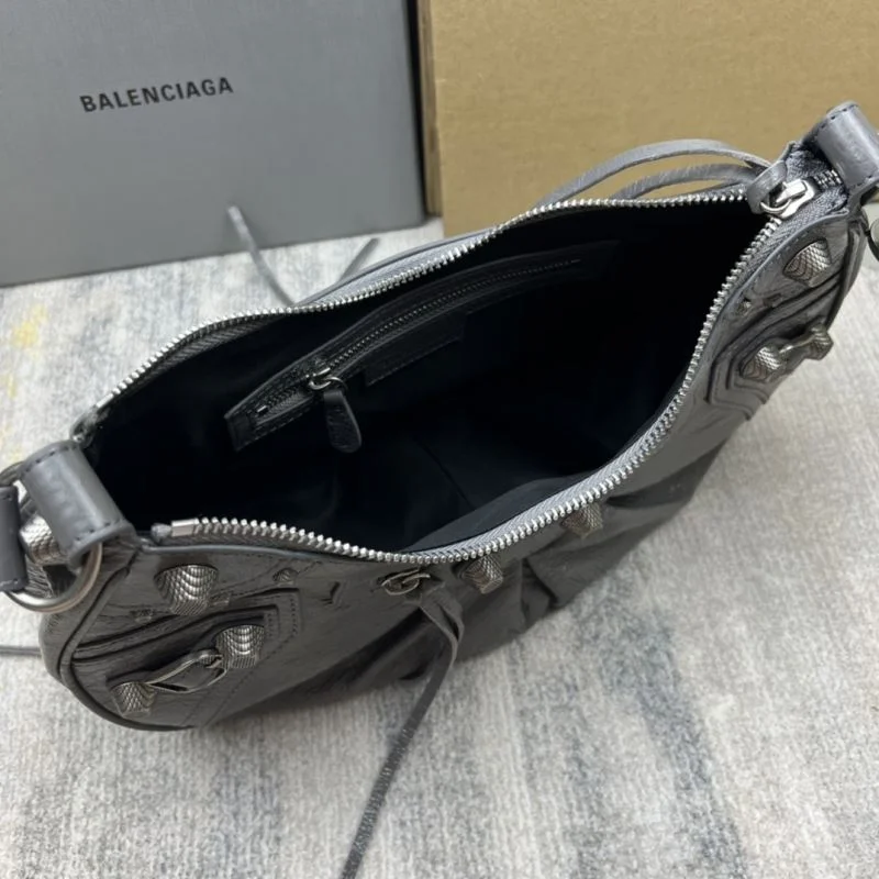 Brand-original Balenciaga Le Cagole Gray Leather Half-Moon Bag