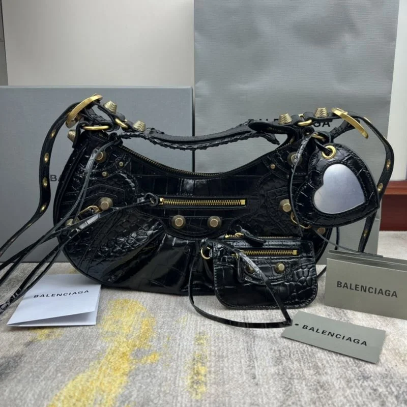 Balenciaga Le Cagole Half-Moon Crocodile Dumpling Bag