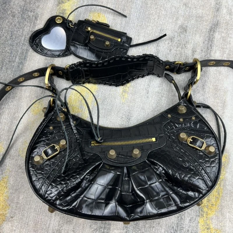 Affordable Balenciaga Le Cagole Half-Moon Crocodile Dumpling Bag