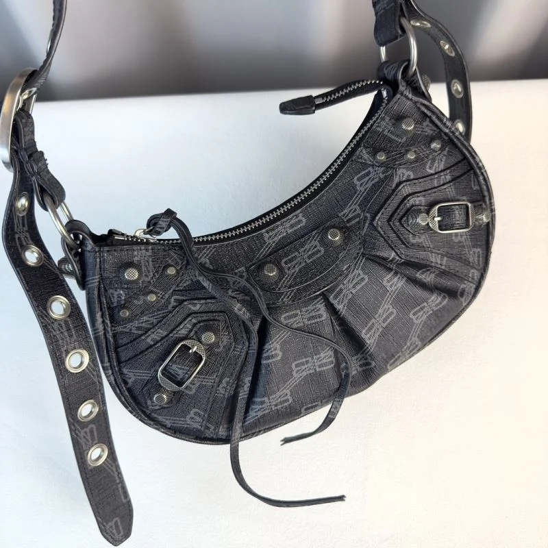 Real Balenciaga Le Cagole Half-Moon Crossbody Bag - Black