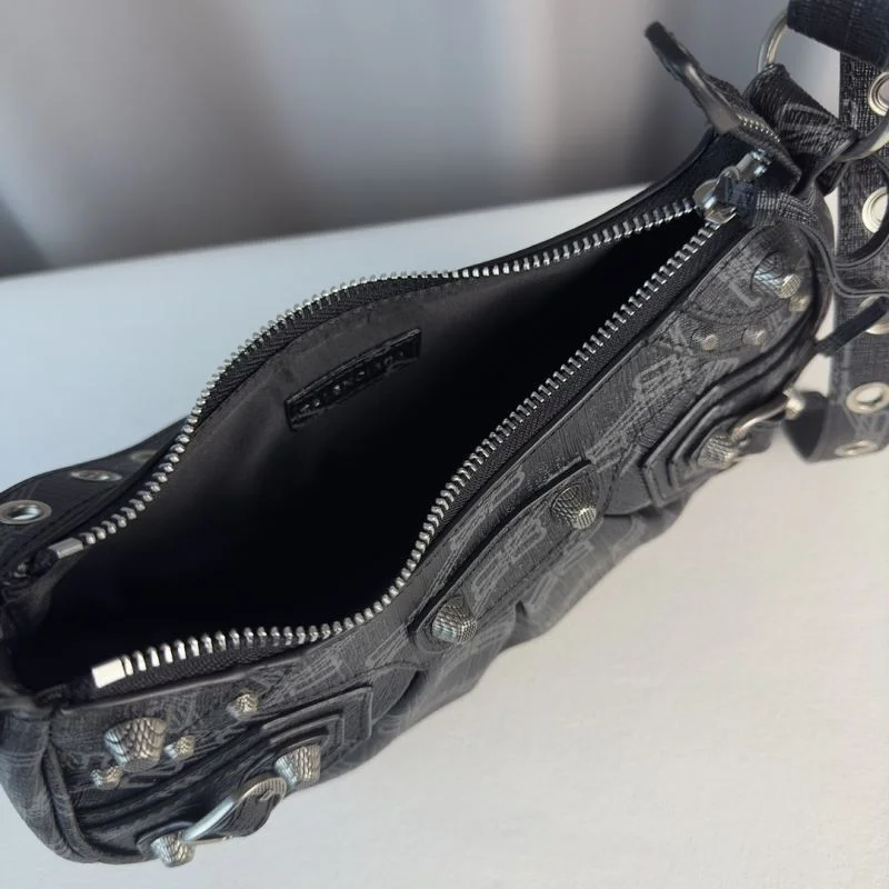 Real Balenciaga Le Cagole Half-Moon Crossbody Bag - Black