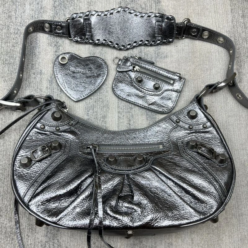 Budget-friendly Balenciaga Le Cagole Half-Moon Dumpling Bag - Silver Edition