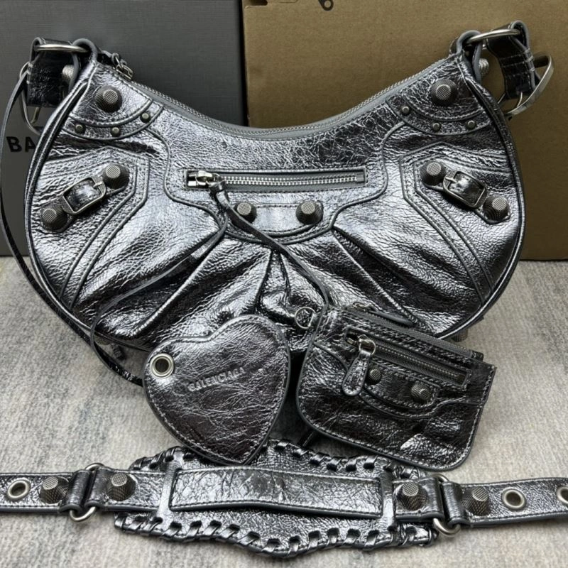 Budget-friendly Balenciaga Le Cagole Half-Moon Dumpling Bag - Silver Edition