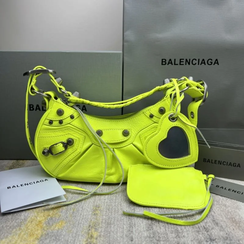 Balenciaga Le Cagole Half-Moon Dumpling Bag in Fluorescent Yellow