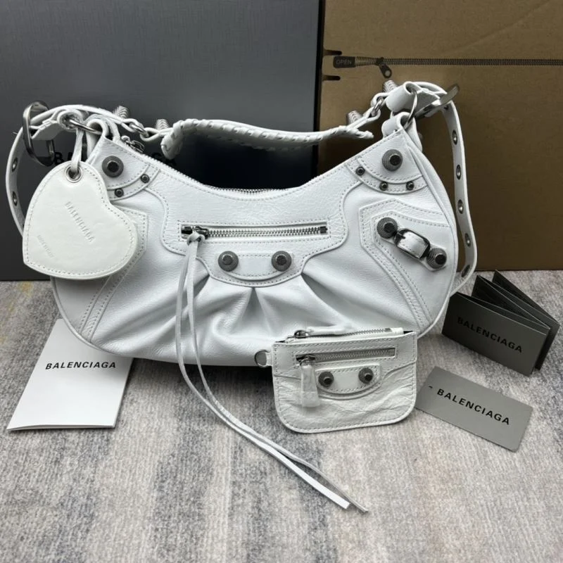 Balenciaga Le Cagole Half-Moon Dumpling Bag in Oil Wax White
