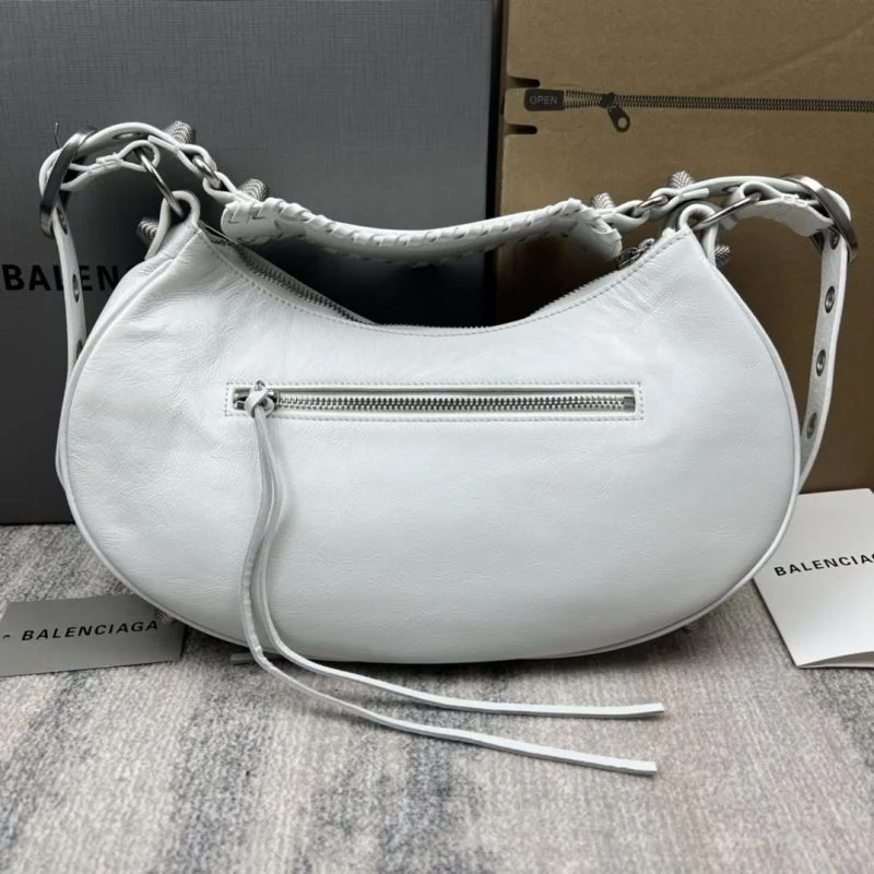 Budget-friendly Balenciaga Le Cagole Half-Moon Dumpling Bag in Oil Wax White
