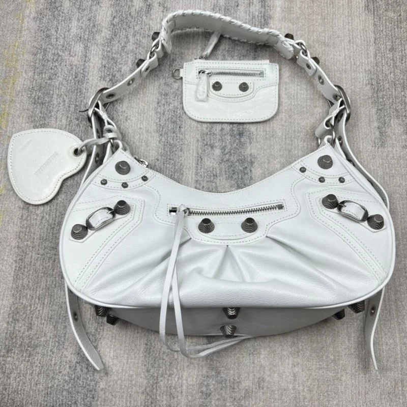 Budget-friendly Balenciaga Le Cagole Half-Moon Dumpling Bag in Oil Wax White