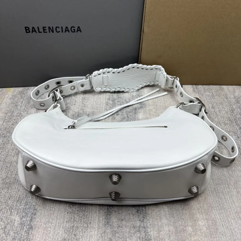 Budget-friendly Balenciaga Le Cagole Half-Moon Dumpling Bag in Oil Wax White