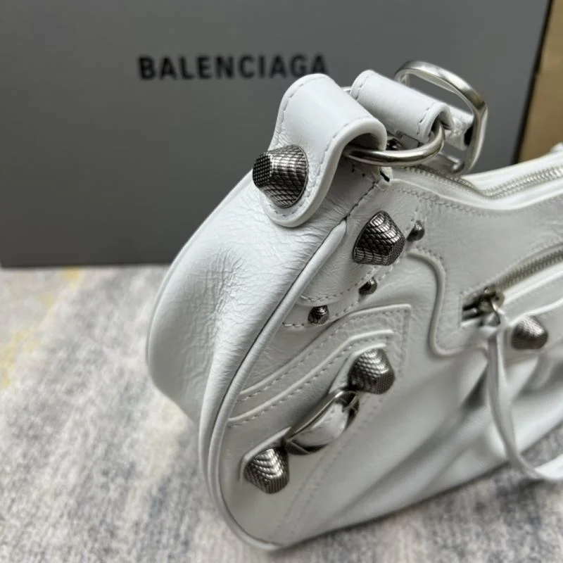 Budget-friendly Balenciaga Le Cagole Half-Moon Dumpling Bag in Oil Wax White