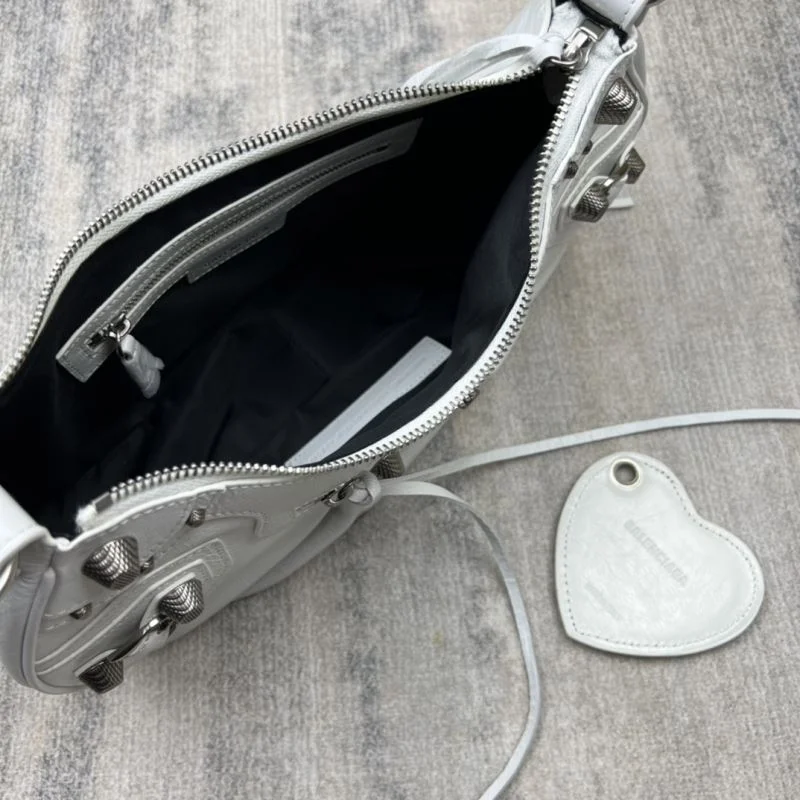 Budget-friendly Balenciaga Le Cagole Half-Moon Dumpling Bag in Oil Wax White