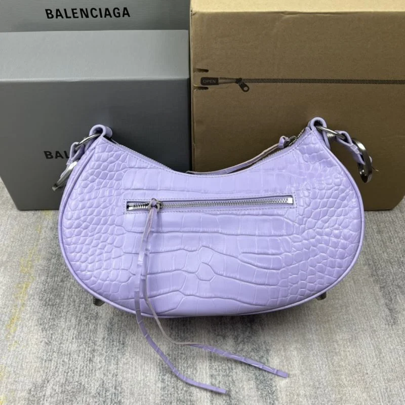 High accuracy Balenciaga Le Cagole Half-Moon Dumpling Bag in Purple Croc Leather