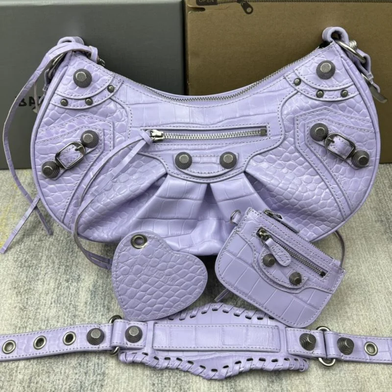 High accuracy Balenciaga Le Cagole Half-Moon Dumpling Bag in Purple Croc Leather