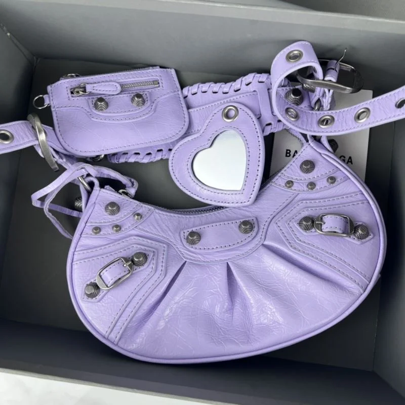 Low-cost Balenciaga Le Cagole Half-Moon Dumpling Bag in Purple