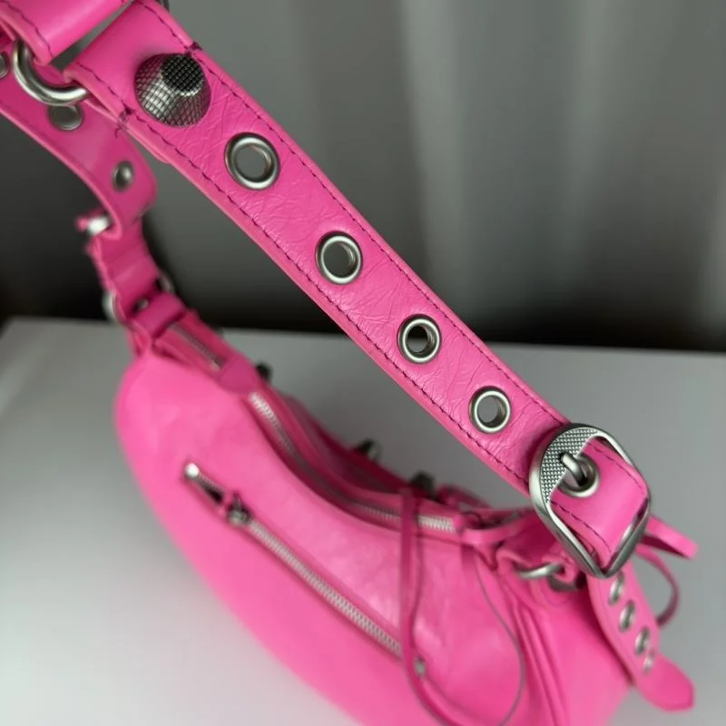 Genuine Balenciaga Le Cagole Half-Moon Pink Twill Crossbody Bag