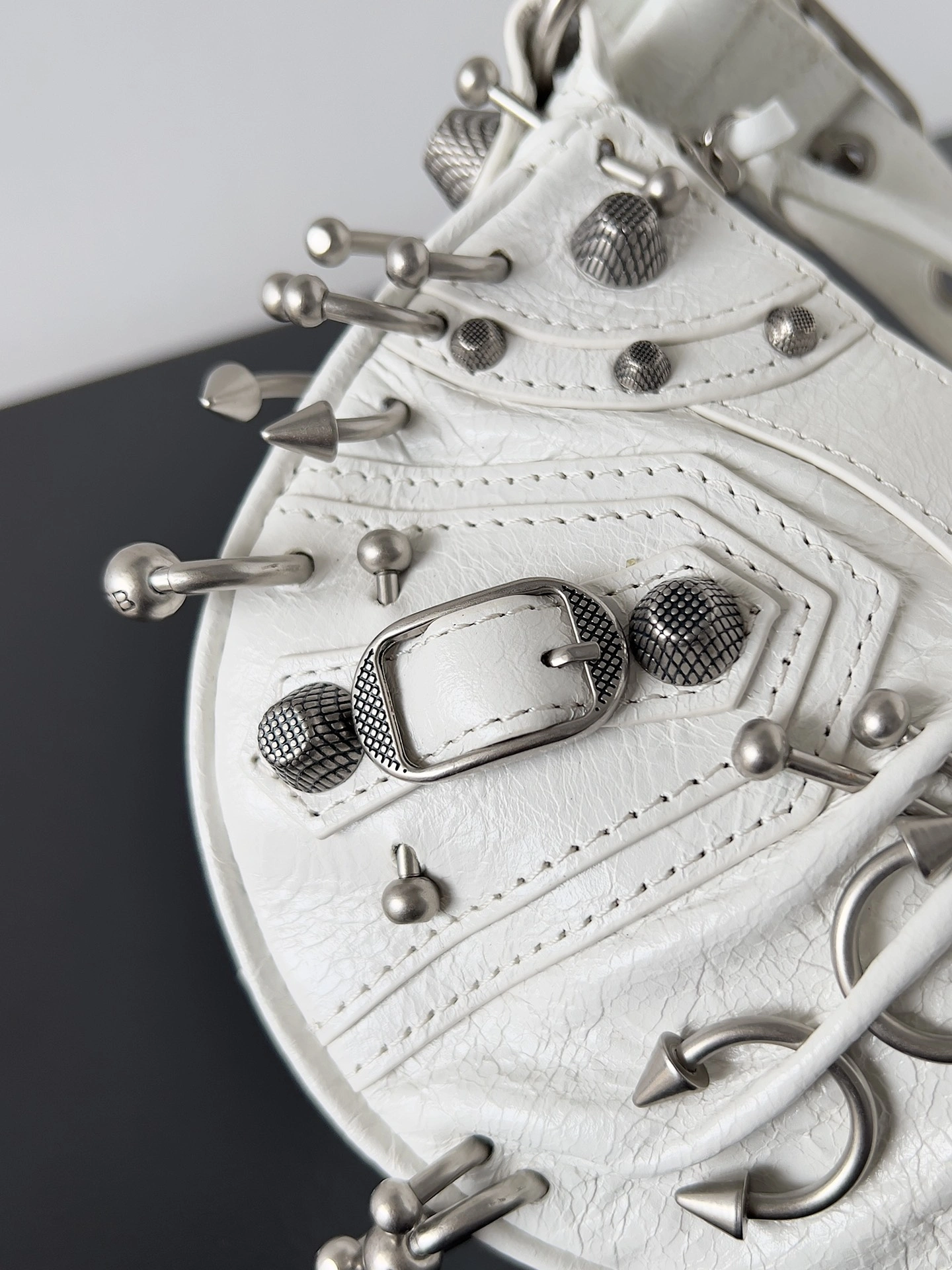 Inexpensive Balenciaga Le Cagole Half-Moon Studded Handbag with Adjustable Strap
