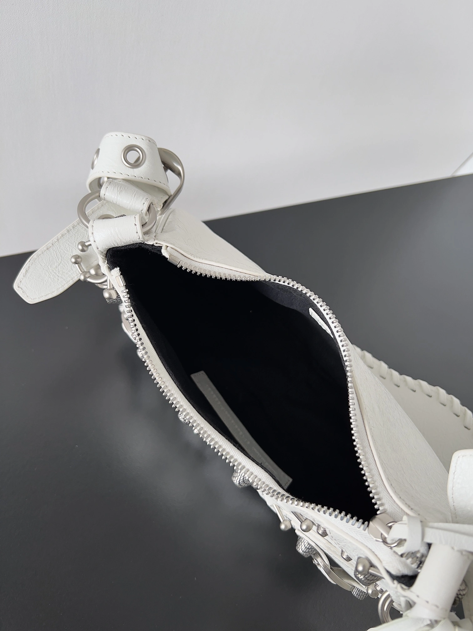 Inexpensive Balenciaga Le Cagole Half-Moon Studded Handbag with Adjustable Strap