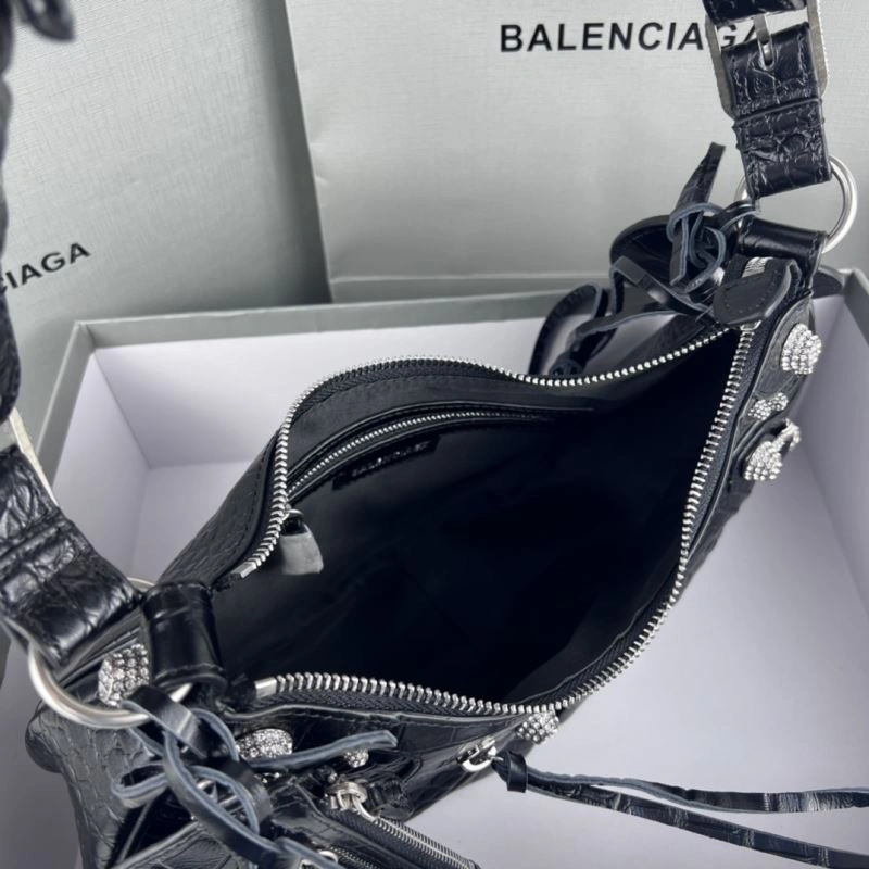 Affordable Balenciaga Le Cagole Large Black Crocodile Shoulder Bag with Diamonds
