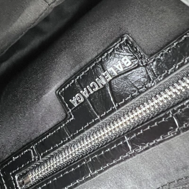 Affordable Balenciaga Le Cagole Large Black Crocodile Shoulder Bag with Diamonds