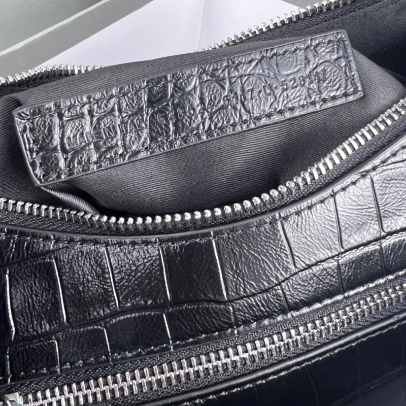Affordable Balenciaga Le Cagole Large Black Crocodile Shoulder Bag with Diamonds
