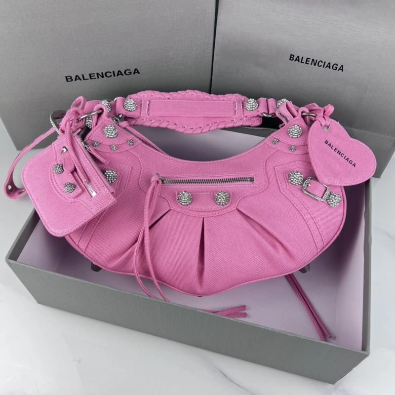 Balenciaga Le Cagole Large Rhinestone Pink Half-Moon Shoulder Bag