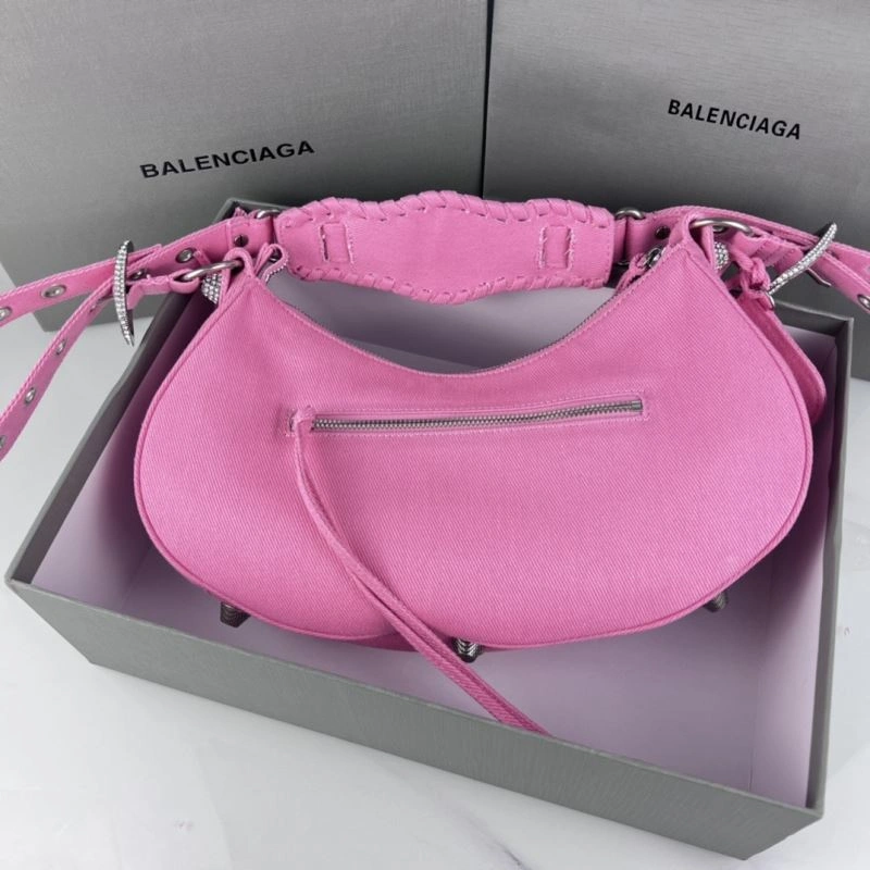 Genuine Balenciaga Le Cagole Large Rhinestone Pink Half-Moon Shoulder Bag