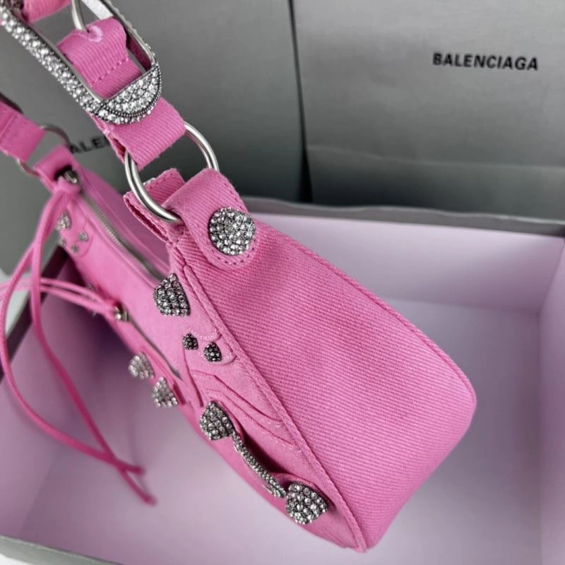 Genuine Balenciaga Le Cagole Large Rhinestone Pink Half-Moon Shoulder Bag