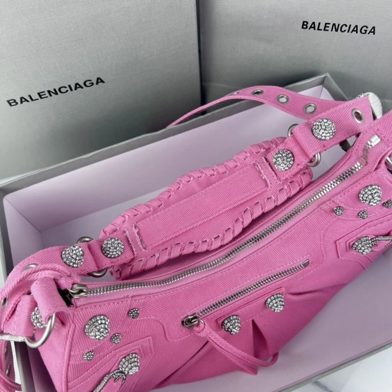 Genuine Balenciaga Le Cagole Large Rhinestone Pink Half-Moon Shoulder Bag