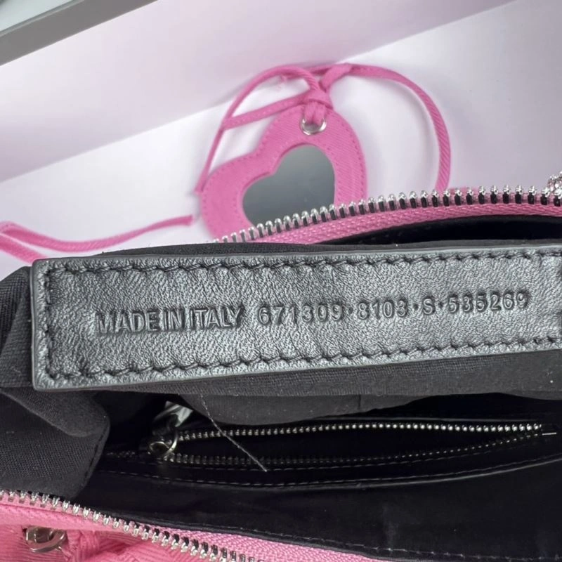 Genuine Balenciaga Le Cagole Large Rhinestone Pink Half-Moon Shoulder Bag