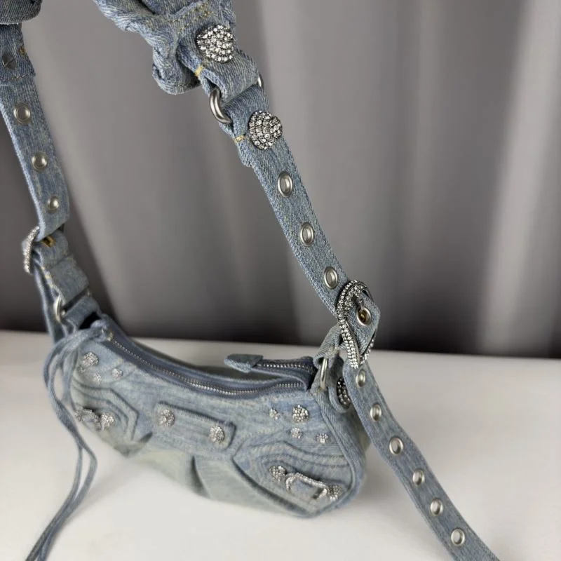 Legit Balenciaga Le Cagole Light Blue Denim Half-Moon Crossbody Bag