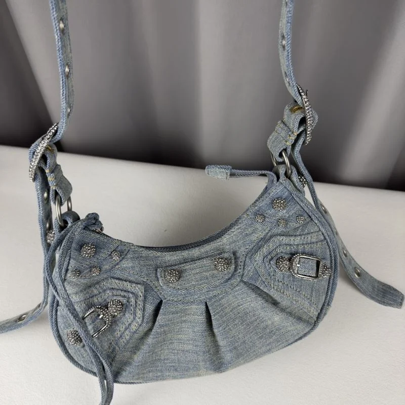 Legit Balenciaga Le Cagole Light Blue Denim Half-Moon Crossbody Bag