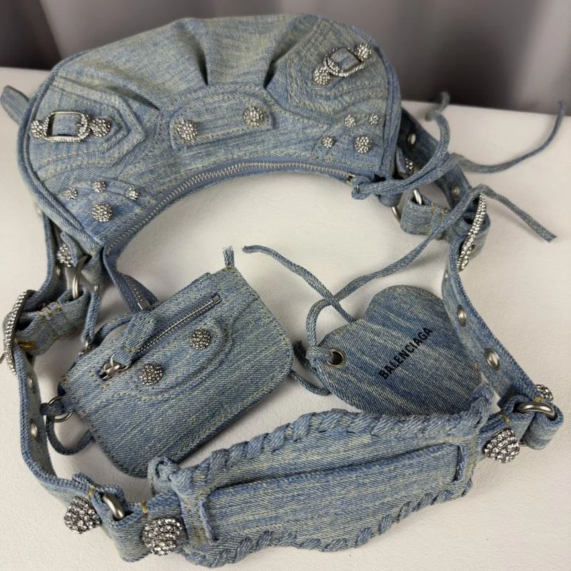 Legit Balenciaga Le Cagole Light Blue Denim Half-Moon Crossbody Bag
