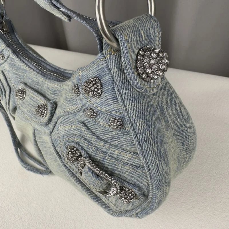Legit Balenciaga Le Cagole Light Blue Denim Half-Moon Crossbody Bag
