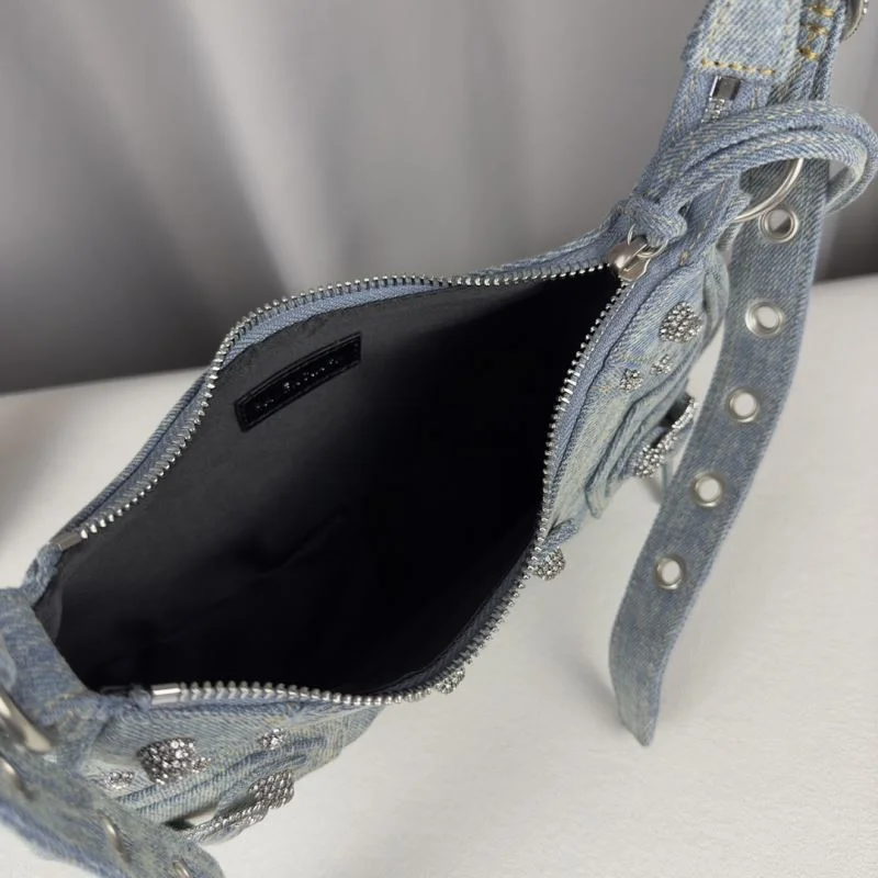 Legit Balenciaga Le Cagole Light Blue Denim Half-Moon Crossbody Bag