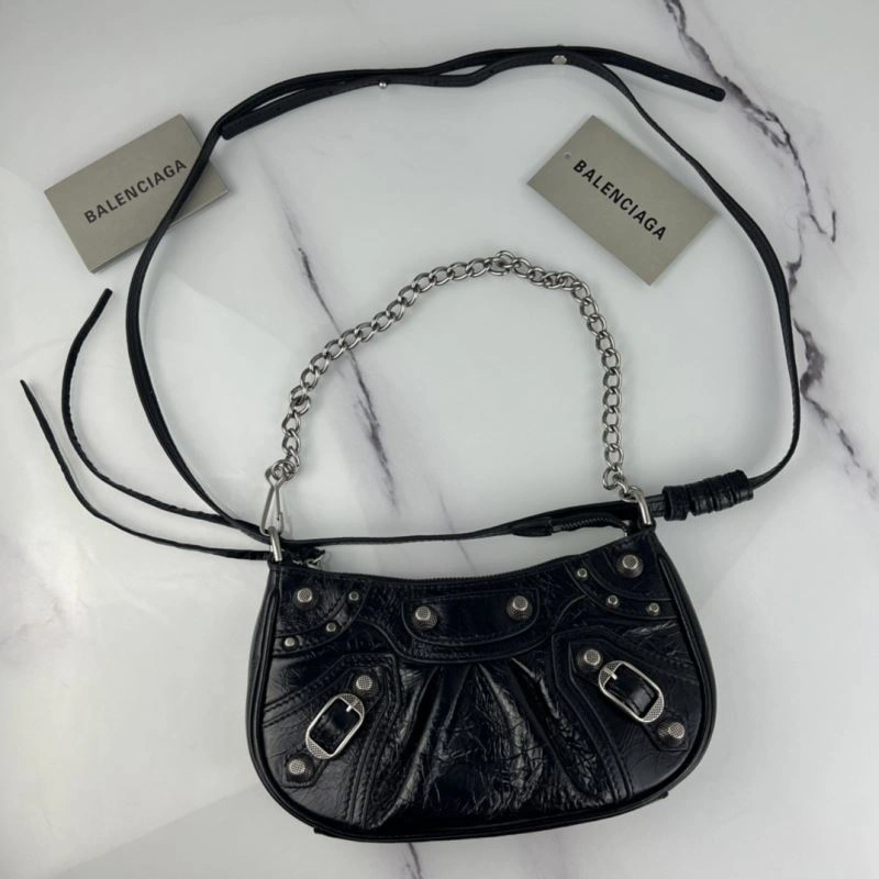 Perfect replica Balenciaga Le Cagole Mini Cracked Black with Silver Buckle Bag
