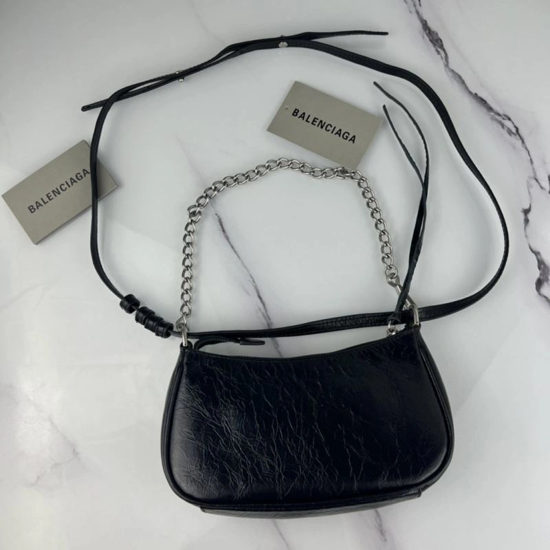 Perfect replica Balenciaga Le Cagole Mini Cracked Black with Silver Buckle Bag