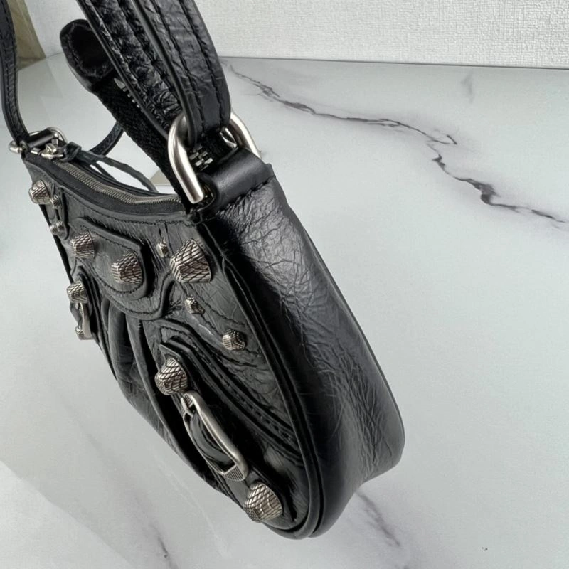 Perfect replica Balenciaga Le Cagole Mini Cracked Black with Silver Buckle Bag