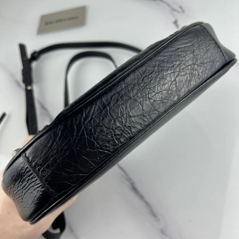 Perfect replica Balenciaga Le Cagole Mini Cracked Black with Silver Buckle Bag