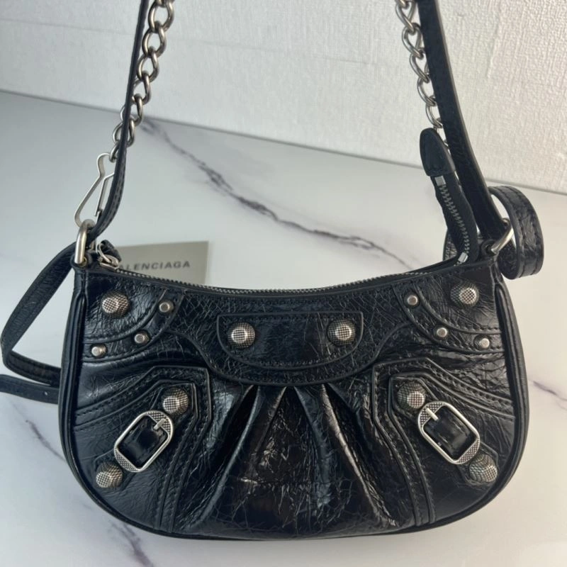 Perfect replica Balenciaga Le Cagole Mini Cracked Black with Silver Buckle Bag